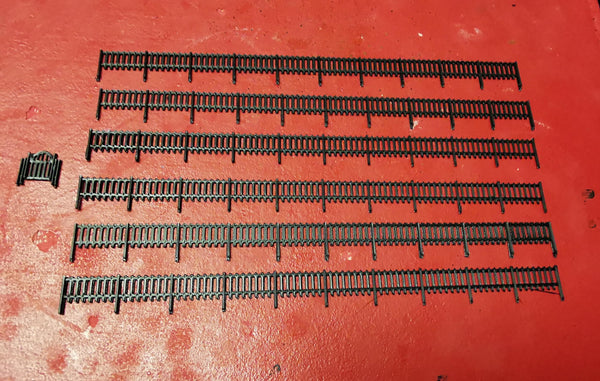 Model Railway N gauge, 1:160 scale Fence. Iron Railings with gate Blac ...